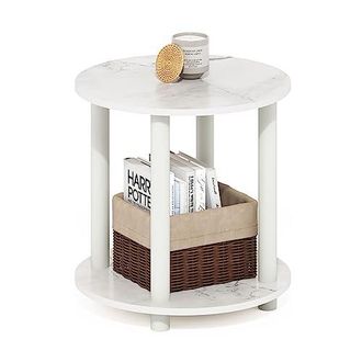 Furinno Turn-N-Tube Table dappoint Ronde en Bois à 2 Niveaux, dingénierie, Marbre Blanc, 39,5 (L) x 40,4 (H) x 39,5 (P) cm