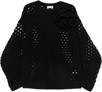 Blumarine Rundhals-Pullover mit Blumenapplikation - - Knitwear - Damen - Schwarzk - XS
