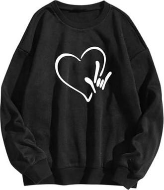Generic Sweat &agrave; capuche &agrave; manches longues et col rond imprim&eacute; pour la Saint-Valentin 2026, Noir, XXL