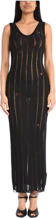 Laneus Femme, Robes, Noir, Taille: 36 FR V-neck Knit Maxi Dress
