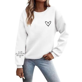 Generic Sweat &agrave; capuche &agrave; col rond imprim&eacute; tendance pour la Saint-Valentin 2026, blanc, XL