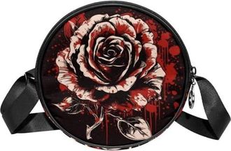 Generic Sac &agrave; bandouli&egrave;re Circle pour femme, petit sac &agrave; bandouli&egrave;re rouge et noir avec fermeture &eacute;clair, bretelles r&eacute;glables, sac &agrave; main rond d&eacute;contract&eacute; pou