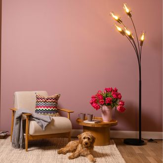 Lightbox Glamour Stehlampe - 200 x 73 x 30 cm - elegante Stehleuchte mit Glas Schirm in Rauchfarbe & Schalter - 5 x E14, max. 25 W - aus Metall/Glas - in Matt 