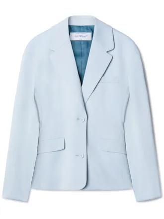Off-white blazer boutonn&eacute; &agrave; revers crant&eacute;s - Bleu