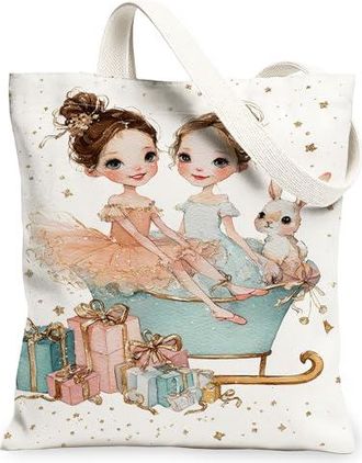 Generic Sacs fourre-tout vintage en toile de No&euml;l, adorables cadeaux au design r&eacute;utilisable, sacs d&eacute;picerie dhiver, l&eacute;gers et lavables, blanc, 13x15 Inch