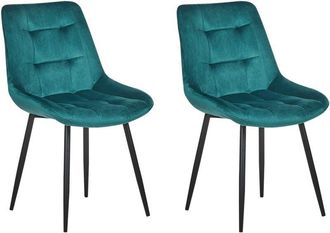Beliani Beliani - Lot de 2 Chaises de Salle à Manger Modernes en Velours Bleu Rembourré Tapissé et Pieds en Métal Poudrés Noirs Melrose