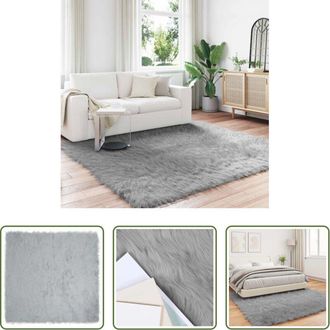vidaXL Polyester Teppich - Kunstschaffell Teppich Tafalla Grau 240 x 240 cm Polyester