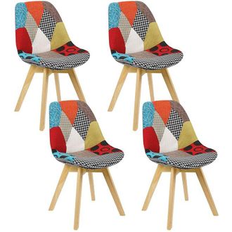 Woltu Woltu - 4 x Chaises de salle &agrave; manger, Chaises scandinaves pieds en bois Style nordique Patchwork