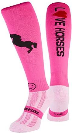 Wackysox Love Horses Chaussettes de sport &eacute;questres rose vif, chaussettes d&eacute;quitation pour hommes et femmes, chaussettes longues thermiques rembourr&eacute;es pour l&eacute;