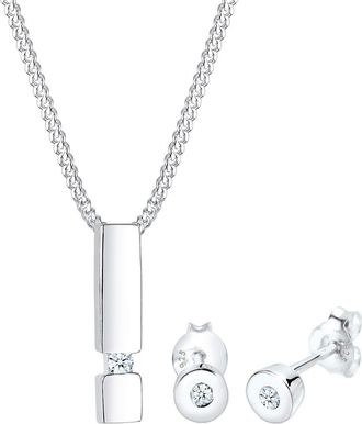 DIAMORE Elli DIAMONDS Schmuckset Damen Ohrstecker Geo Anhänger Solitär mit Diamant (0.09 ct.) in 925 Sterling Silber