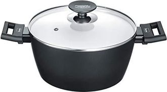 Berndes 013345 Kochtopf Starter Alu Induction b.nature, robuste Quarz Beschichtung, Topf mit Glasdeckel, induktionsgeeignet, 24cm, Schwarz/Weiß