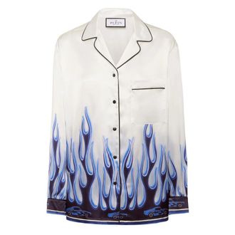 Philipp Plein Femme, Blouses et Chemises, Blanc, Taille: 36 FR Satin Pijama Shirt LS Flames