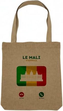 Fabulous Sac Shopping Tote Bag Aspect Lin - Le Mali MAppelle Voyage Passion Culture Tourisme - Sac de Courses Toile Epaisse 360g Beige Naturel Cabas Port&eacute; Epau