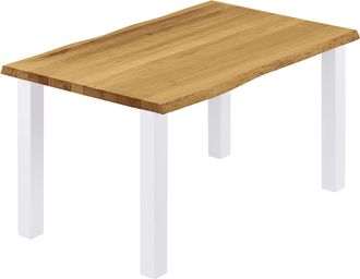 Lamofootwear Manufaktur Esstisch Küchentisch Schreibtisch Couchtisch aus Massivholz, mit Baumkante 100x60x76 cm (AxBxH), Classic, Rustikal/Weiss, LOB-01-A-003-9016