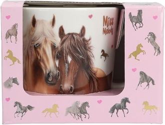 Depesche Miss Melody Pferde-Becher mit Geschenkbox, Doppel-Pferdemotiv, Goldveredelung, Wei&szlig;, Keramik, 250ml