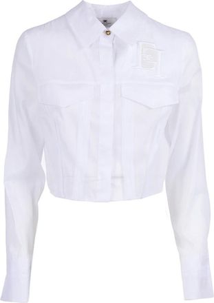 Elisabetta Franchi Femme, Blouses et Chemises, Blanc, Taille: 38 FR Chemise en coton avec rabats et broderies