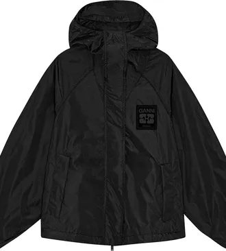 Ganni Logo-Embroidered Recycled Polyamide Jacket - Black