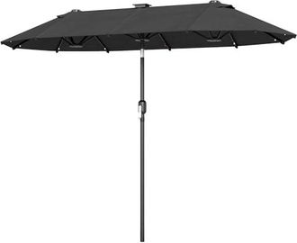 OUTSUNNY Parasol de jardin double 3 x 1,5 m avec &eacute;clairage solaire, parasol de jardin ext&eacute;rieur avec inclinaison par bouton-poussoir, manivelle et 2 a&eacute;rations,