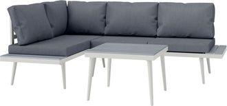 OUTSUNNY Ensemble salon de jardin modulable 4 personnes 3 pi&egrave;ces design m&eacute;tal cr&egrave;me coussins gris