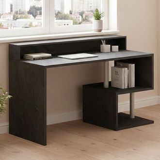 Dmora Schreibtisch Silvestro, linearer Schreibtisch mit Ablagef&auml;chern, Mehrzweck-B&uuml;roschreibtisch mit Platte, 140x60h93 cm, Schiefer