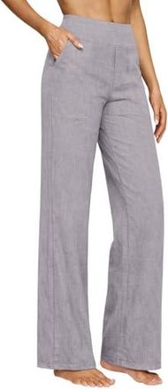 Generic Pantalon d&eacute;contract&eacute; en coton et lin pour femme - L&eacute;ger - Coupe d&eacute;contract&eacute;e - Taille droite - Grande taille - Solide - Pantalon long pour femme, gris