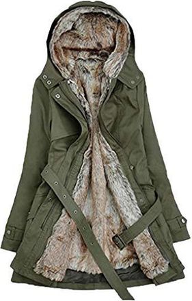 FNKDOR Manteau en Fausse Fourrure Doublure pour Femmes Hiver Chaud Épais Veste à Capuche Longue Parka Blouson avec Poche (Vert,3XL=FR(42))