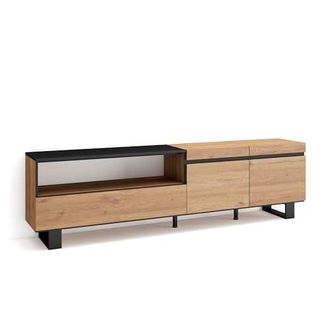Skraut Home | TV-Schrank, Lowboard | f&uuml;r Wohnzimmer und Esszimmer | 200x57x35cm | F&uuml;r TV-Ger&auml;te bis zu 80 | Industriedesign | Moderner Stil | Eiche Schwarz
