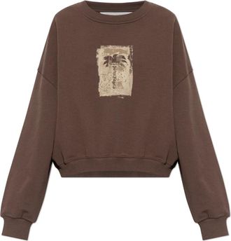 Palm Angels Baumwoll-Sweatshirt mit Print - - Sweatshirts & Hoodies - Damen - Braun - S