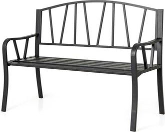 Giantex Banc Ext&eacute;rieur Jardin, Assise &agrave; Lattes pour 2 &agrave; 3 Personnes, Capacit&eacute; 300 kg, Dossier Simple, Accoudoirs Incurv&eacute;s, Banc de Jardin en M&eacute;tal Robuste pou