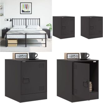 vidaXL Nachttische 2 Stk. Schwarz 34,5x39x44 cm Stahl - Nachttisch - Schlafzimmerm&ouml;bel - Kommoden - Beistelltisch - Schwarz - Home & Living
