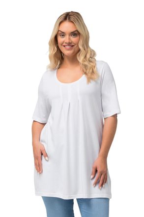 Ulla Popken Damen T-Shirt, Zierfalten, A-Linie, Rundhals, Halbarm, Modal Hemd, Schneeweiß, 54-56