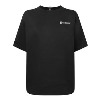 Moncler Mirrored Logo Cotton T-Shirt - - Tops - Damen - Schwarzk - XS