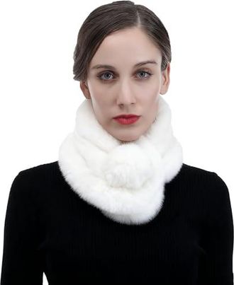 Lina & Lily &Eacute;charpe Femme Hiver Tour de Cou avec Pompon en Fausse Fourrure (Blanc)