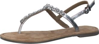 Tamaris Damen Sandalen Zehentrenner Leder Sommer; SILVER/metallic; 37 EU