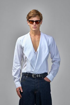Dries Van Noten Curlbitt Bow Neck Cotton Poplin Shirt