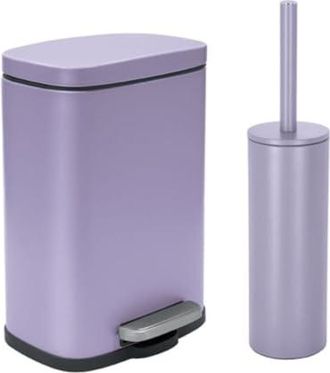 Spirella Treteimer-Set + WC-B&uuml;rste Stahl AKIRA - Soft-Close, Anti-Fingerabdruck - 21,4 x 17,6 x 30 cm - 5L - Matt Lavendel