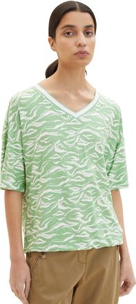 Tom Tailor Damen Loose Fit T-Shirt mit elastischem Saum & Schleifen-Detail