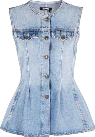 Rotate Rotate Birger Christensen, Femme, Tops, Bleu, Taille: 36 FR Flared Denim Top