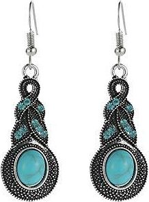 Generic Vintage Plume Boucles Doreilles Alliage De Plumes Artificielle Turquoise Oreille Crochet Boucles Doreilles Style Boh&egrave;me R&eacute;tro Indien Dream Catcher Bou