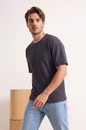 Trendyol MAN Herren Grau Einfarbig Kurz Oversize T-Shirts