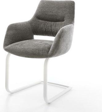 DELIFE Freischwinger Yago-Flex mit Armlehnen Boucl&eacute; Soft Schlamm Freischwinger flach Wei&szlig; Taschenfederkern, Esszimmerst&uuml;hle