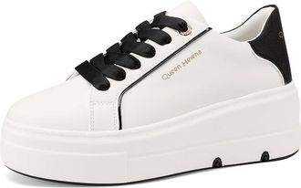 Queen Helena Casual Sneakers Turnschuhe Platform Damen X32-1, weiß/schwarz, 38 EU