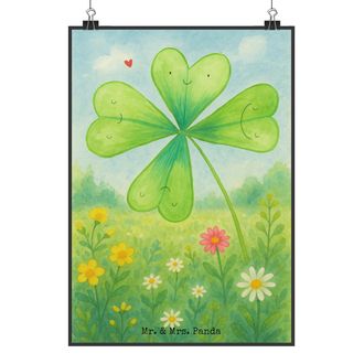Mr. & Mrs. Panda Bild Blume Kleeblatt Design DIN A3 - Geschenk, Poster, wanddeko, Gl&uuml;ck, Umzug, Garten, Kunstdruck, Neuanfang, Wandbild, Motivation, drucke, Gl&uuml;cksbrin