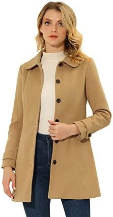 Allegra K Femmes Manteau Long Hiver Col Claudine Kaki Uni L