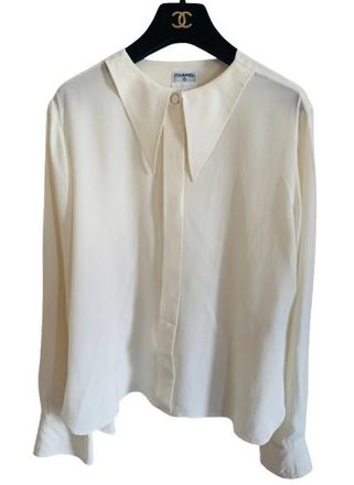 Chanel Cream Silk Button Front Blouse Size 40