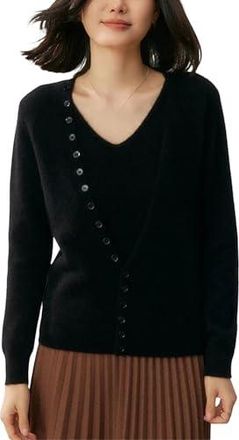 Generic Cardigan dhiver pour femme 100 % cachemire avec bretelles, ensemble de deux pi&egrave;ces, pull tricot&eacute; ample, col en V, hauts chauds, noir, Taille M