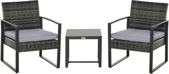 OUTSUNNY Polyrattan Gartenm&ouml;bel Set, Outdoor Balkonm&ouml;bel f&uuml;r 2 Personen, 3-teilig Sitzgruppe mit 2 St&uuml;hle, Tisch Sitzkissen, wetterfest Gartenm&ouml;bel f&uuml;r