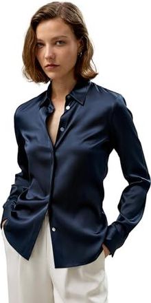 LilySilk Chemise en Soie pour Femmes Style Classique, avec Patte de Boutonnage cachée et Taille ajustée à larrière pour différentes Occasions XL, Bleu Marine