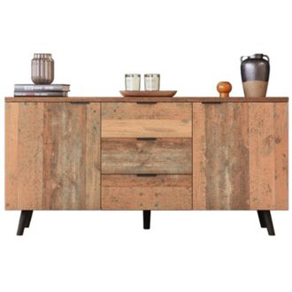 Need SOGES Buffet meuble TV avec &eacute;tag&egrave;res r&eacute;glables meuble de rangement trois tiroirs salon salle &agrave; manger chambre r&eacute;tro marron 140 cm