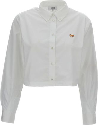 Maison Kitsun&eacute; Femme, Blouses et Chemises, Blanc, Taille: 38 FR Patch Baby Fox Shirt